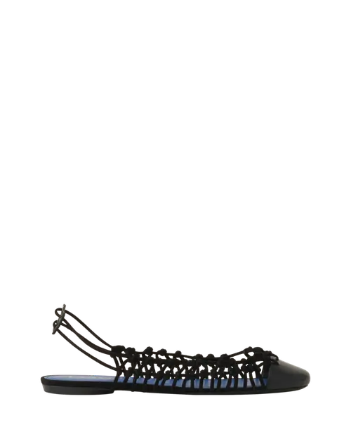 LANVIN Leather Braided Slingback Ballerinas - Black