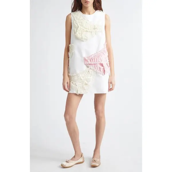 Sandy Liang Copellia" Cotton Poplin Sleeveless Mini Dress - White