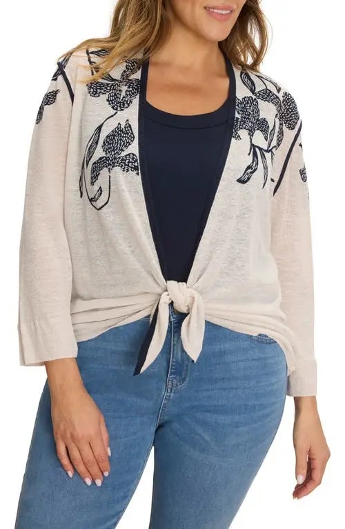 NIC+ZOE Inked Blooms Convertible Cardigan - Cream Multi