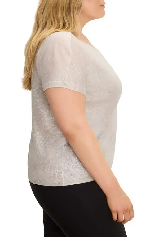 NIC+ZOE Glazed Feather Knit Short Sleeve Sweater