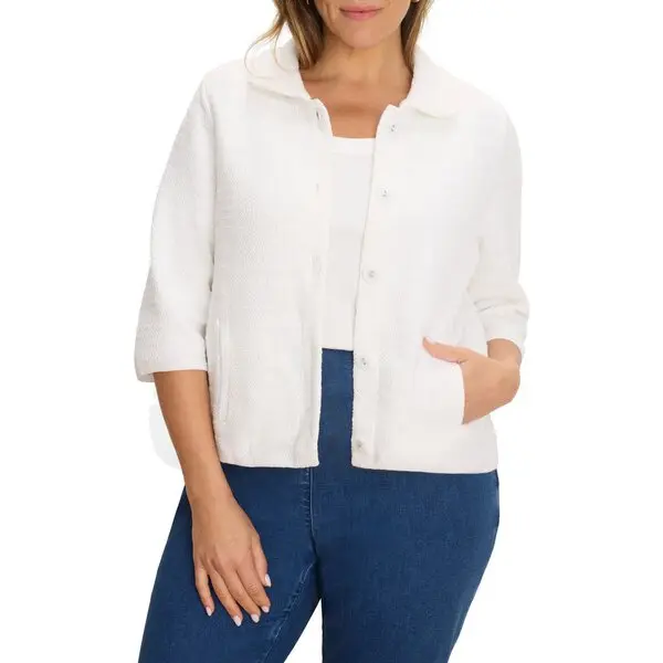 NIC+ZOE Elbow Sleeve Textured Knit Jacket - Paper White