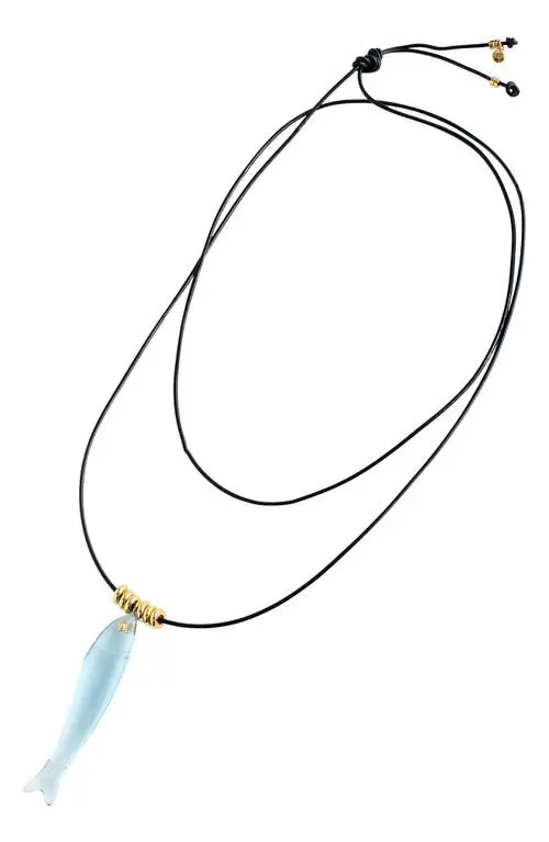 Madewell Fish Charm Leather Cord Necklace - Frosted Sky