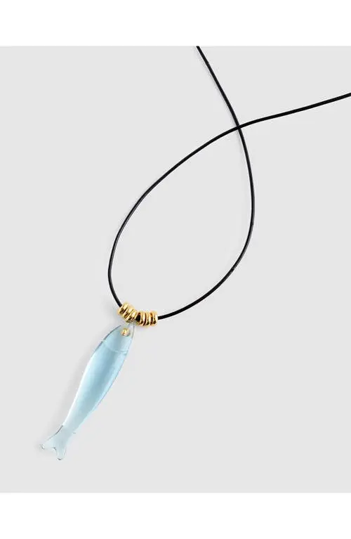 Madewell Fish Charm Leather Cord Necklace - Frosted Sky