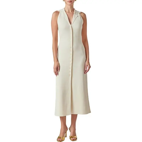 Endless Rose Sleeveless Midi Sweater Dress With Notched Collar - Ivory