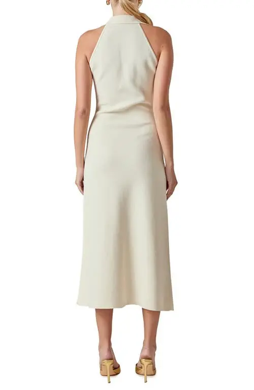 Endless Rose Sleeveless Midi Sweater Dress With Notched Collar - Ivory