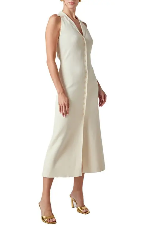 Endless Rose Sleeveless Midi Sweater Dress With Notched Collar - Ivory