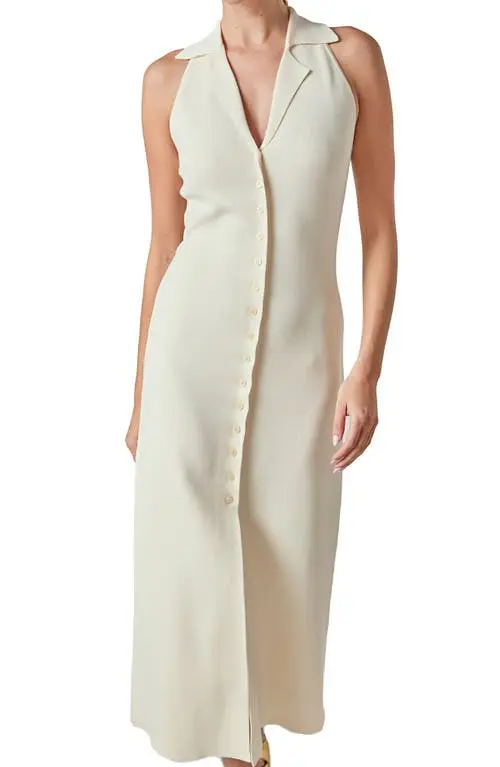 Endless Rose Sleeveless Midi Sweater Dress With Notched Collar - Ivory