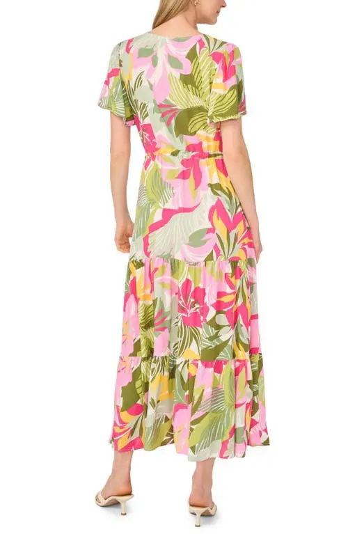 Vince Camuto Printed Tie Waist Tiered Maxi Dress - Flamingo Pink