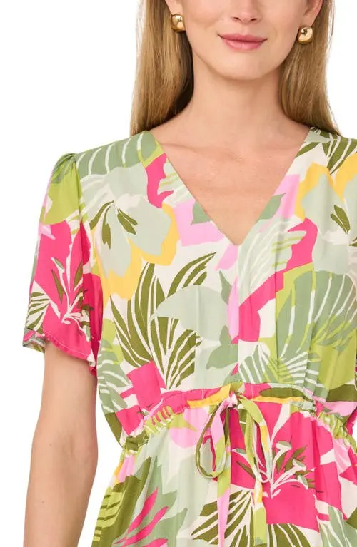Vince Camuto Printed Tie Waist Tiered Maxi Dress - Flamingo Pink
