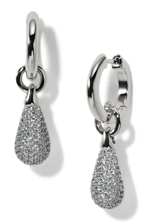Nadri Gemini Pavé Huggie Hoop Drop Earrings - Rhodium