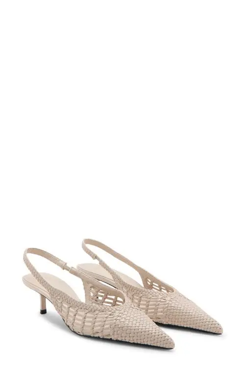 Mango Woven Pointed Toe Slingback Kitten Heel Pumps