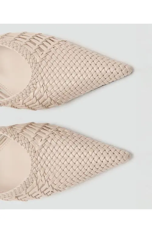 Mango Woven Pointed Toe Slingback Kitten Heel Pumps