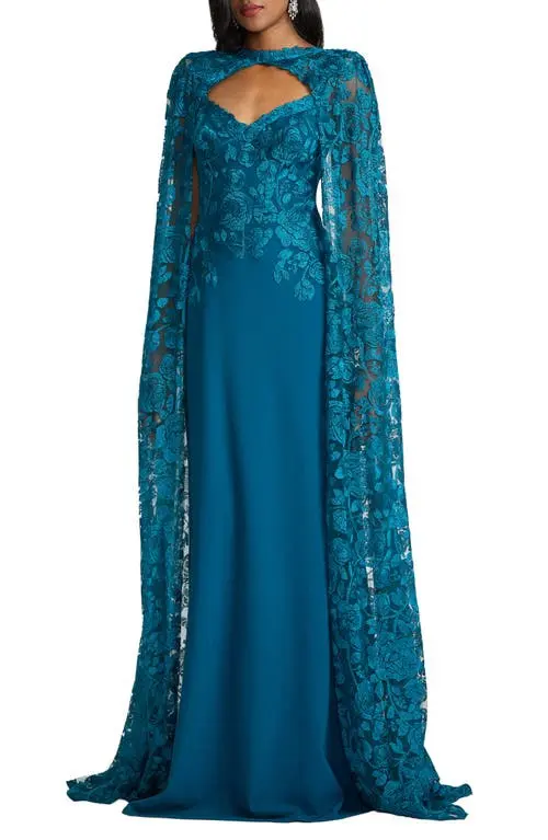 Tadashi Shoji Embroidered Cape Gown