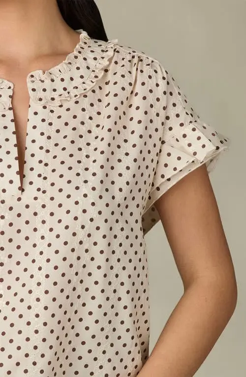 Wit & Wisdom Embroidered Polka Dot Ruffle Top