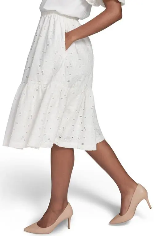 Karl Lagerfeld Paris Mixed Media Eyelet Lace Midi Dress