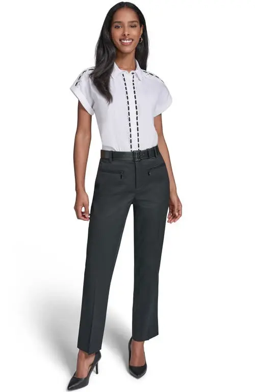 Karl Lagerfeld Paris Mid Rise Belted Straight Leg Pants