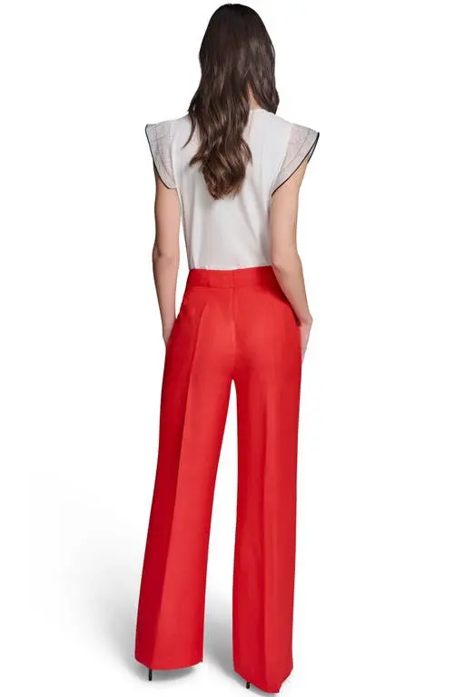 Karl Lagerfeld Paris Linen Blend Sailor Pants With Rosette Buttons - Apple Red