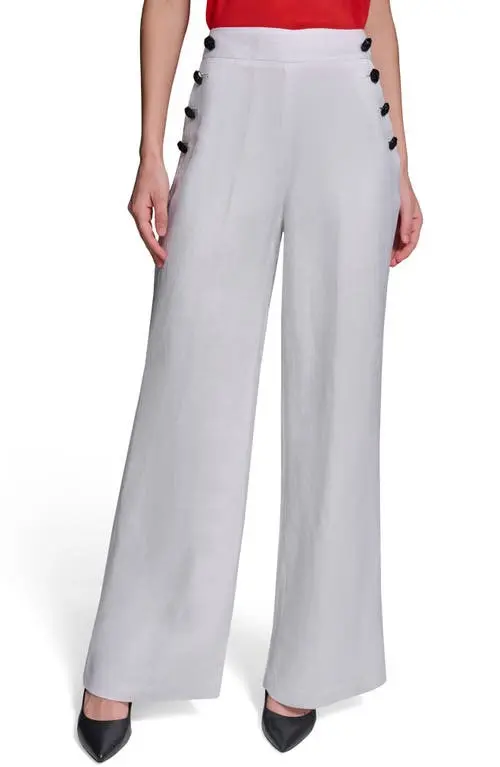 Karl Lagerfeld Paris Linen Blend Sailor Pants With Rosette Buttons