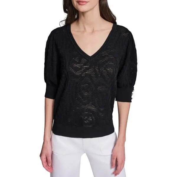 Karl Lagerfeld Paris Floral Puff Sleeve Sweater