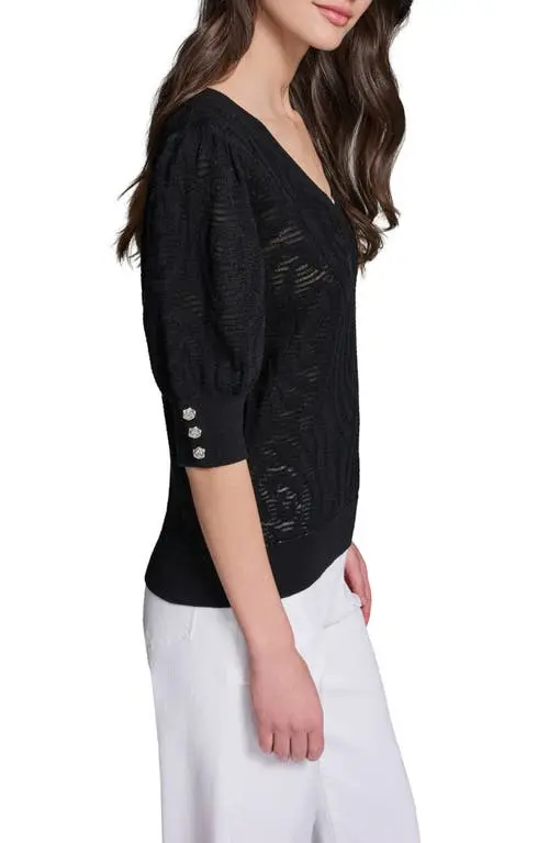 Karl Lagerfeld Paris Floral Puff Sleeve Sweater