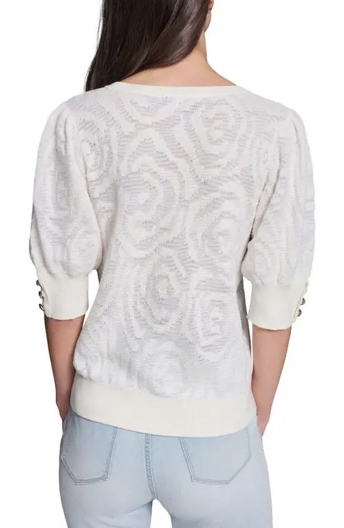 Karl Lagerfeld Paris Floral Puff Sleeve Sweater - Soft White