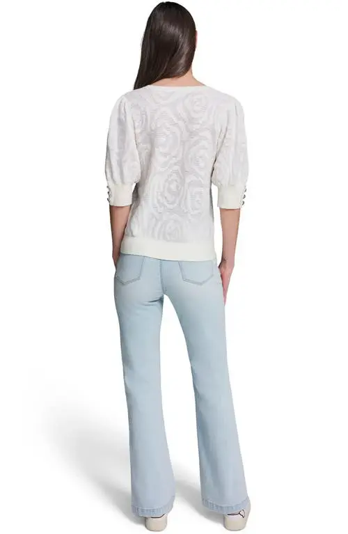 Karl Lagerfeld Paris Floral Puff Sleeve Sweater - Soft White