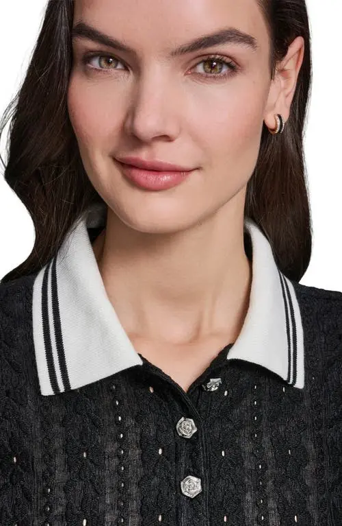 Karl Lagerfeld Paris Contrast Collar Short Sleeve Sweater - Black