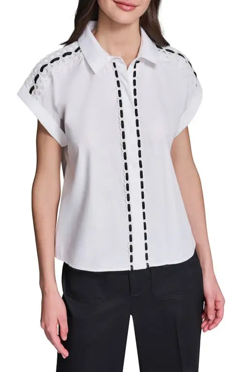 Karl Lagerfeld Paris Short Sleeve Eyelet Top