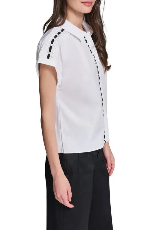 Karl Lagerfeld Paris Short Sleeve Eyelet Top