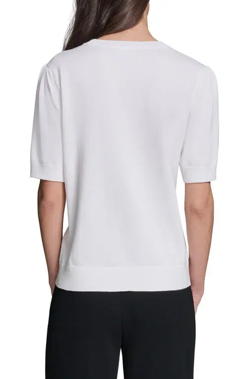 Karl Lagerfeld Paris Short Sleeve Bow Print Fine Knit Sweater