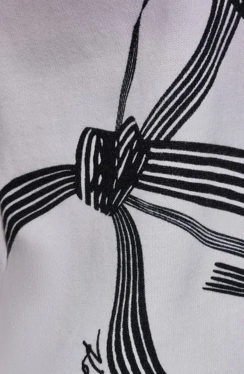 Karl Lagerfeld Paris Short Sleeve Bow Print Fine Knit Sweater