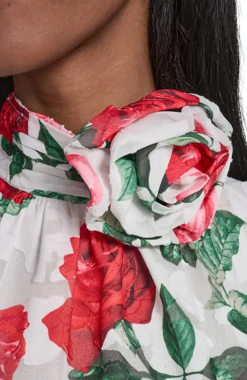Karl Lagerfeld Paris Rosette Detail Floral High Neck Tank
