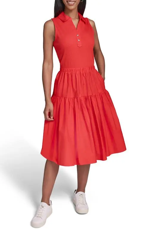 Karl Lagerfeld Paris Rib-knit And Poplin Midi Dress