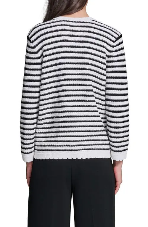 Karl Lagerfeld Paris Striped Cotton Blend Cardigan - Soft White/black