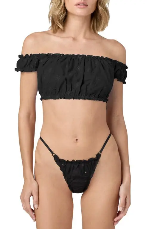 FLORENCE BY MILLS Embroidered Eyelet Off-the-shoulder Crop Top - Black