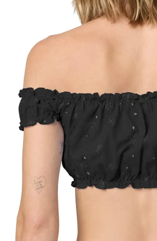 FLORENCE BY MILLS Embroidered Eyelet Off-the-shoulder Crop Top