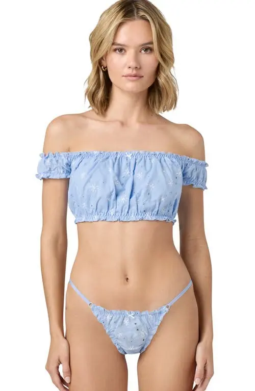 FLORENCE BY MILLS Embroidered Eyelet Off-the-shoulder Crop Top