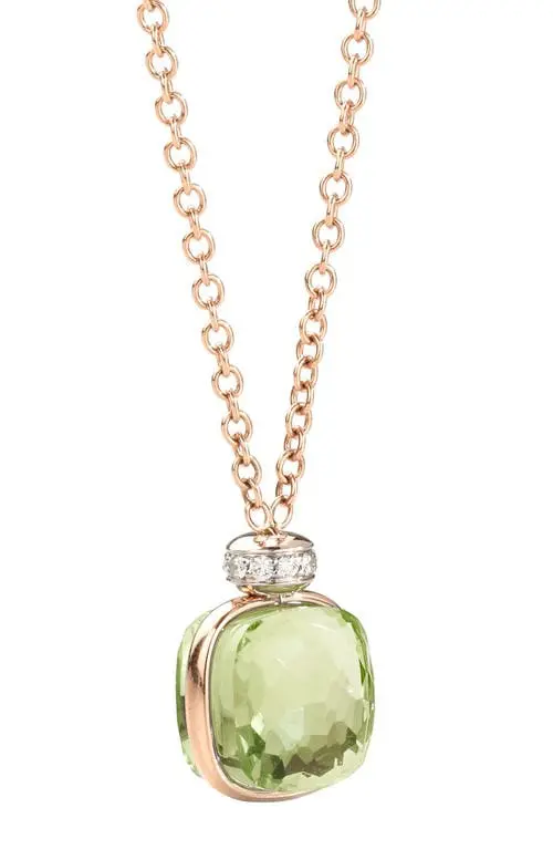 Pomellato Nudo Prasiolite Quartz Pendant Necklace With Diamond Accents In 18k Gold - Rose Gold/prasiolite