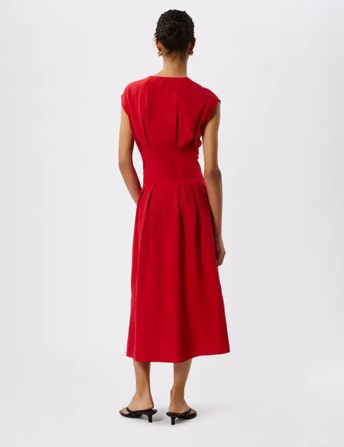 Whistles Paneled V-neck Linen Blend Midi Dress - Red