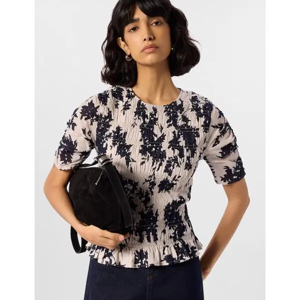 Whistles Smocked Floral Peplum Blouse