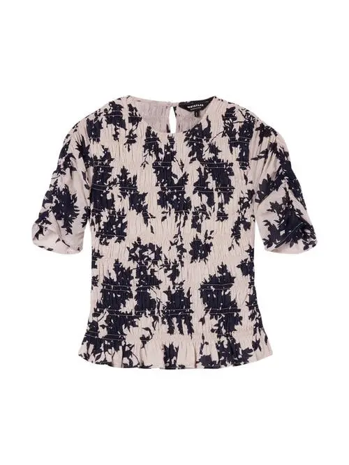 Whistles Smocked Floral Peplum Blouse