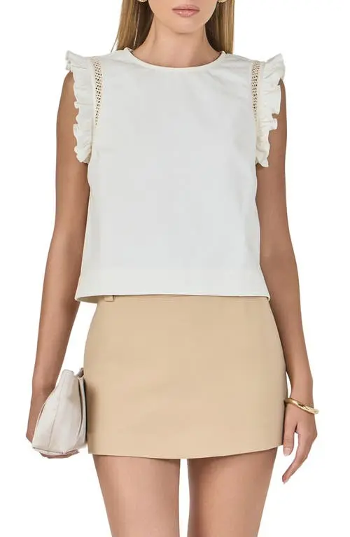 Endless Rose Embroidered Cotton Top With Frilled Sleeves