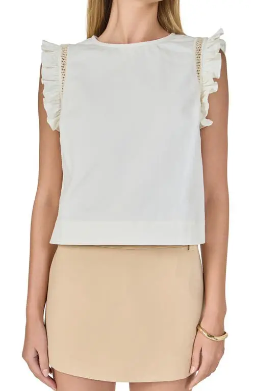 Endless Rose Embroidered Cotton Top With Frilled Sleeves