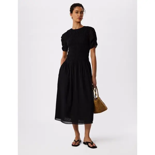 Whistles Avery Smocked Dress - Black