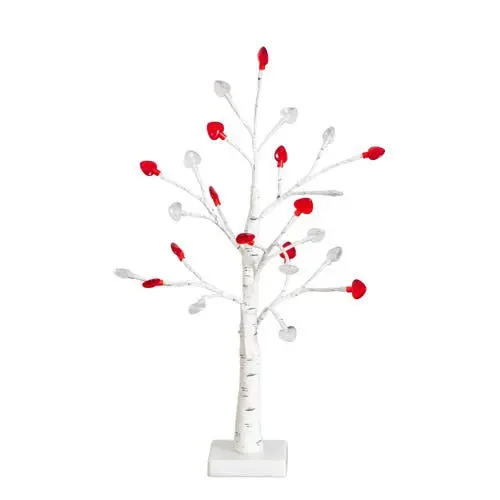 NEARLY NATURAL 2-ft Pre-lit Artificial Valentine's Day Twig Tree With 24 Red & Heart Shaped Led Lights - White