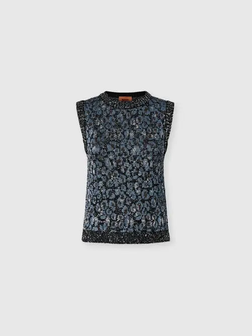 Missoni Crew Neck Jacquard Knit Top With Animalier Pattern And Sequins - Blue