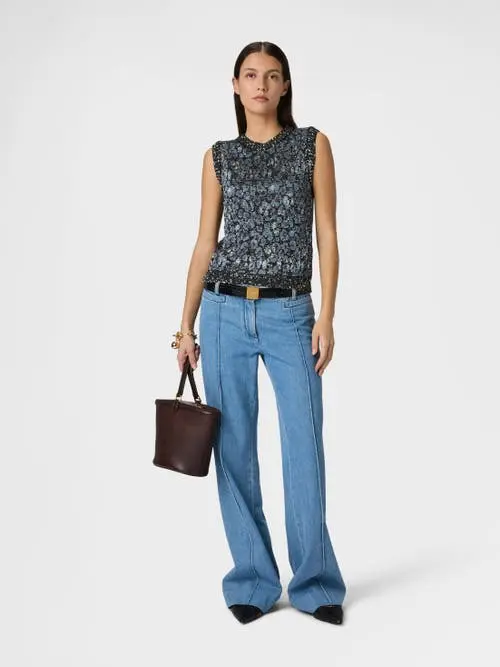 Missoni Crew Neck Jacquard Knit Top With Animalier Pattern And Sequins