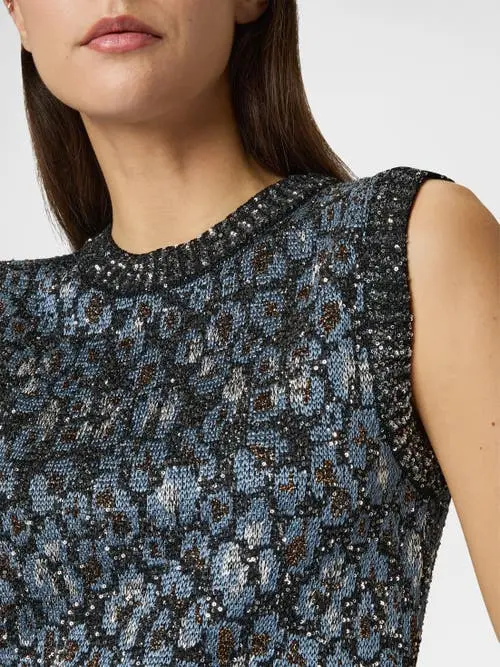 Missoni Crew Neck Jacquard Knit Top With Animalier Pattern And Sequins