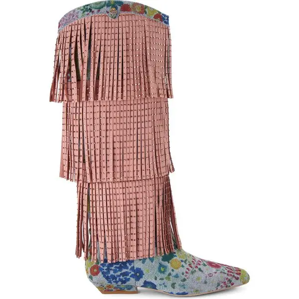 Kurt Geiger Floral Sequin Fringe Boots - Light/pastel Blue