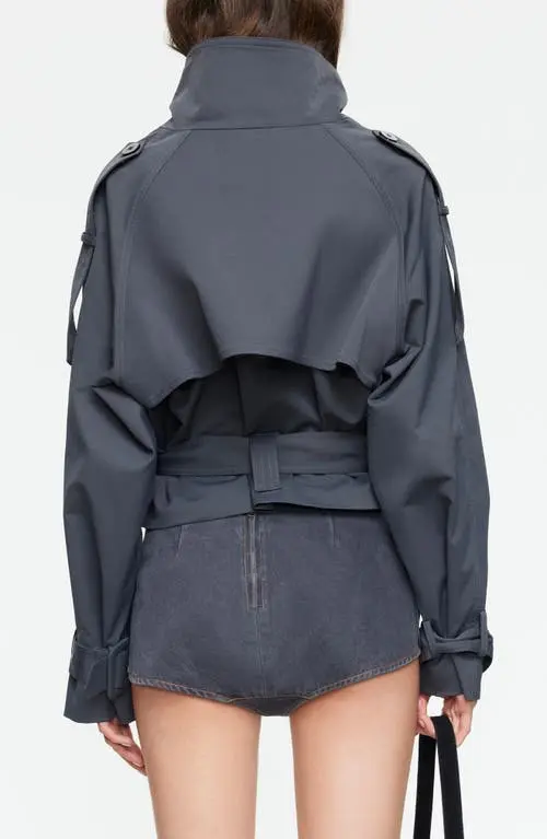Lioness Cropped Trench Coat With Funnel Neck - Slate